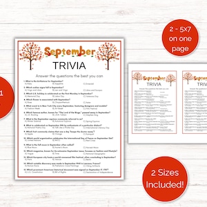 September Trivia Game, Printable September Quiz, Fall Party Game, Fall ...
