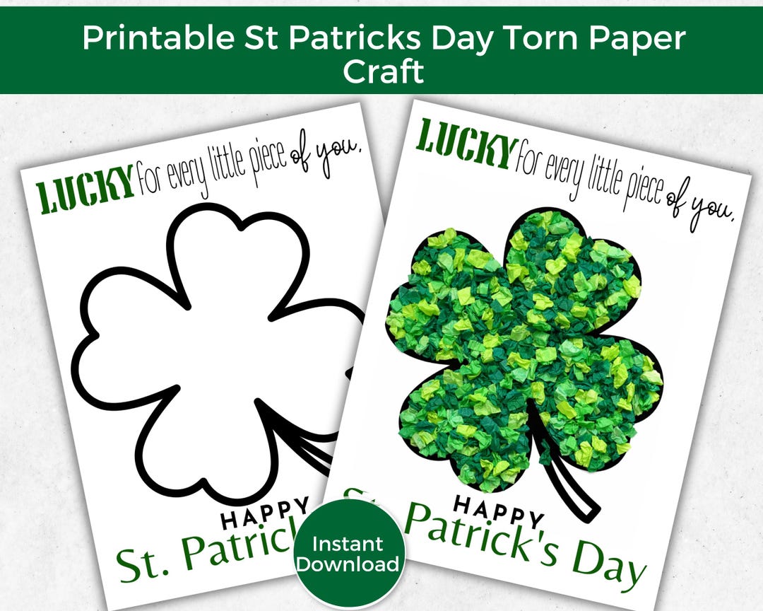 St Patricks Day Torn Paper Craft, Shamrock Torn Paper Craft, St Pattys ...