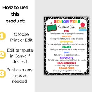 Editable Senior Year Survival Kit Gift Tags, Back to School Gift Tag ...