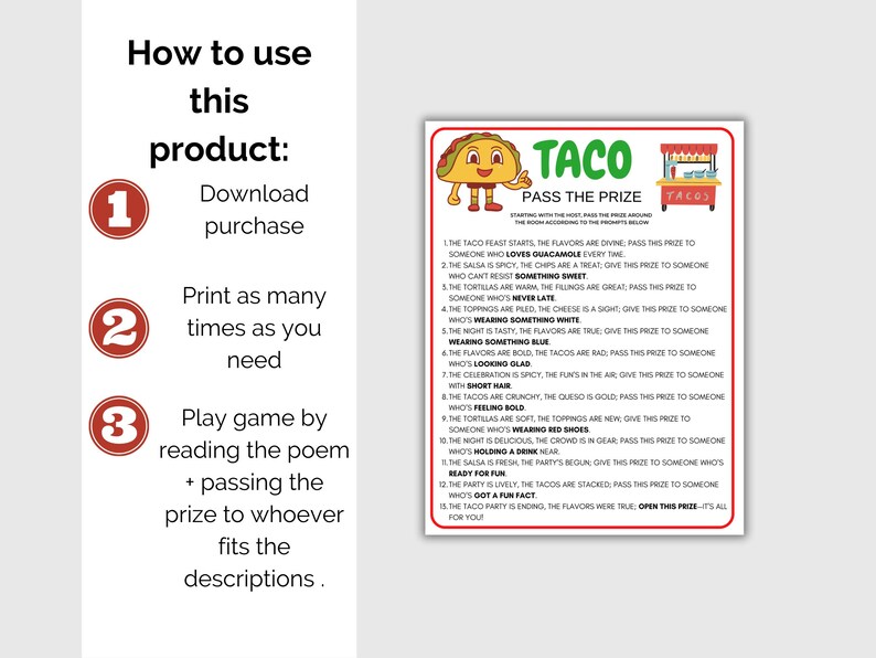 Taco Pass the Prize, Printable Taco Pass the Parcel Game, Taco Party ...