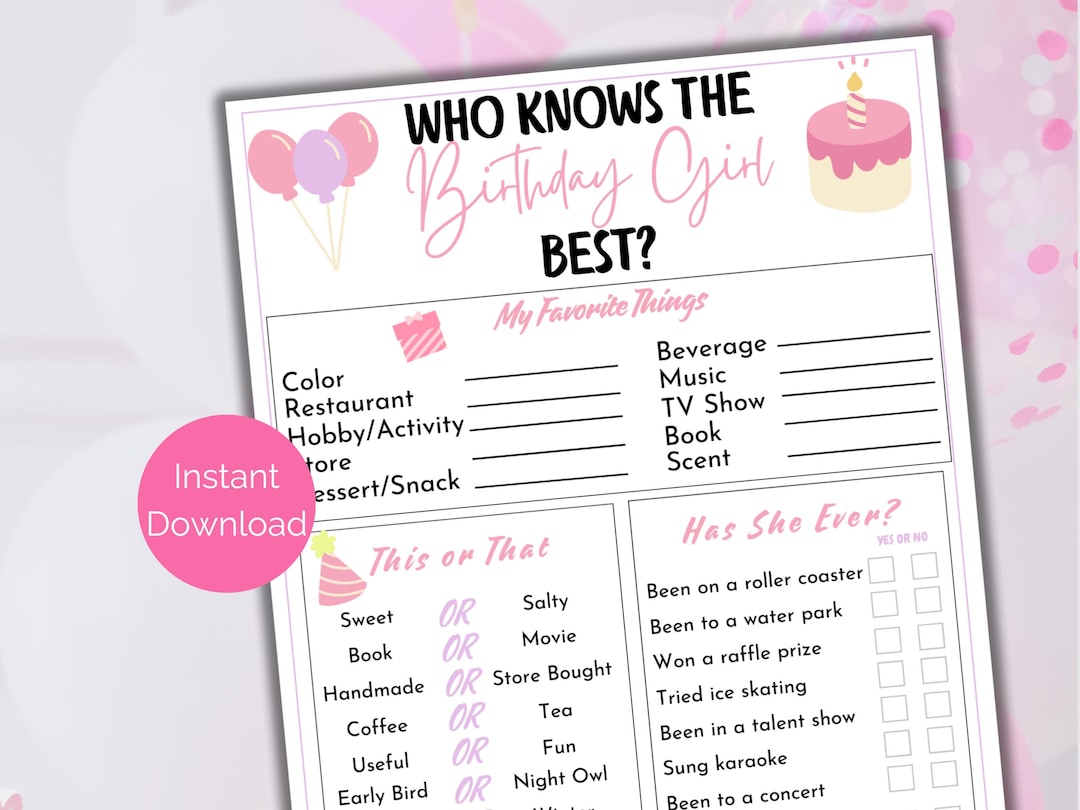 Who Knows the Birthday Girl Best Game, Editable + Printable Birthday ...