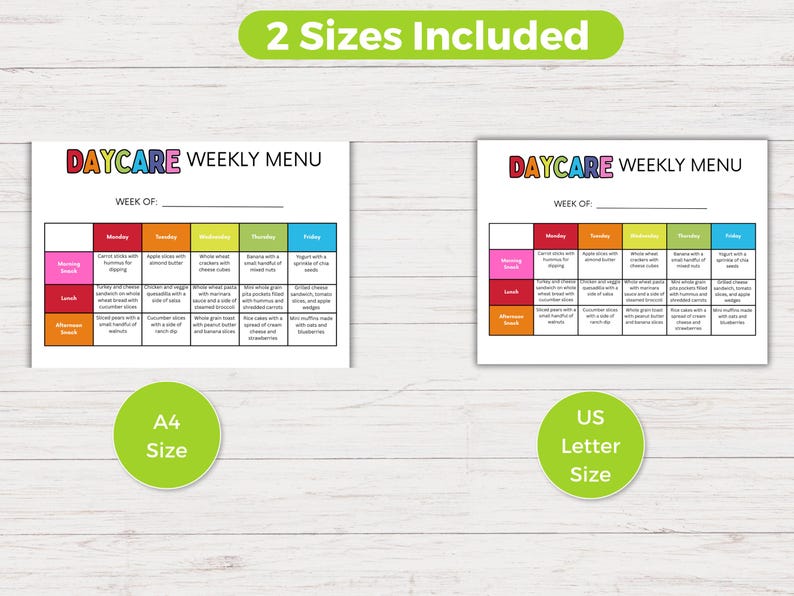 Editable Home Daycare Weekly Menu, Weekly Meal Planner, Preschool Meal ...
