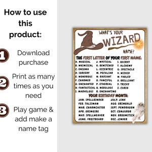 What's Your Wizard Name Game + Name Tags, Wizard Birthday Game, Wizard Printable, Magical Party ...