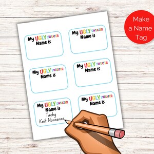 What's Your Ugly Sweater Name Game + Name Tags, Ugly Sweater Party Game ...
