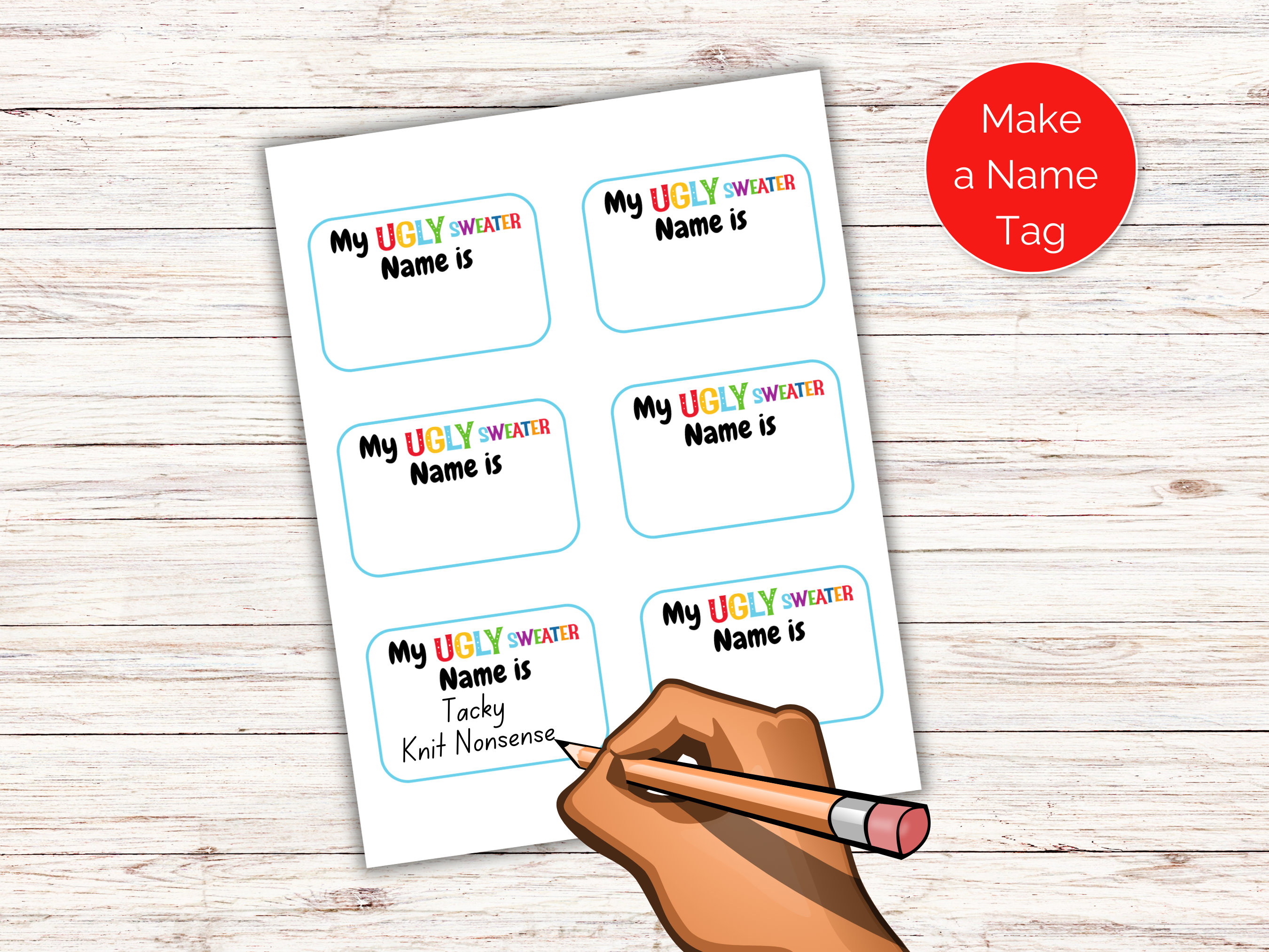 What's Your Ugly Sweater Name Game + Name Tags, Ugly Sweater Party Game ...