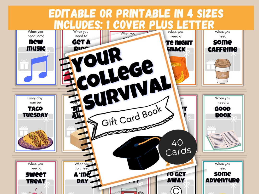 College Gift Card Book Editable or Printable, College Survival Book ...