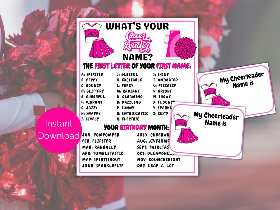 What's Your Cheer Name Game + Name Tags, Printable Cheer Party Game ...