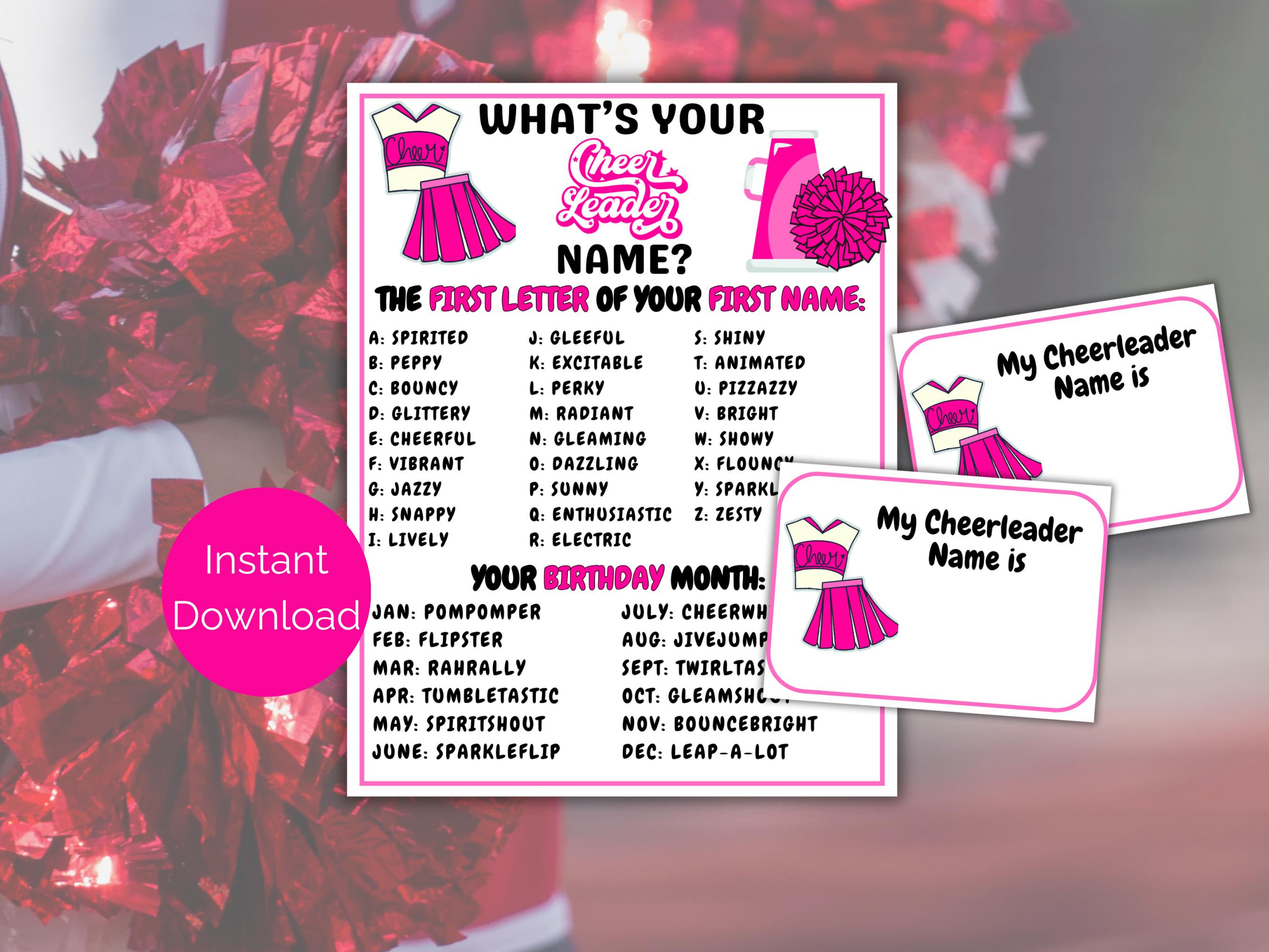 What's Your Cheer Name Game + Name Tags, Printable Cheer Party Game ...