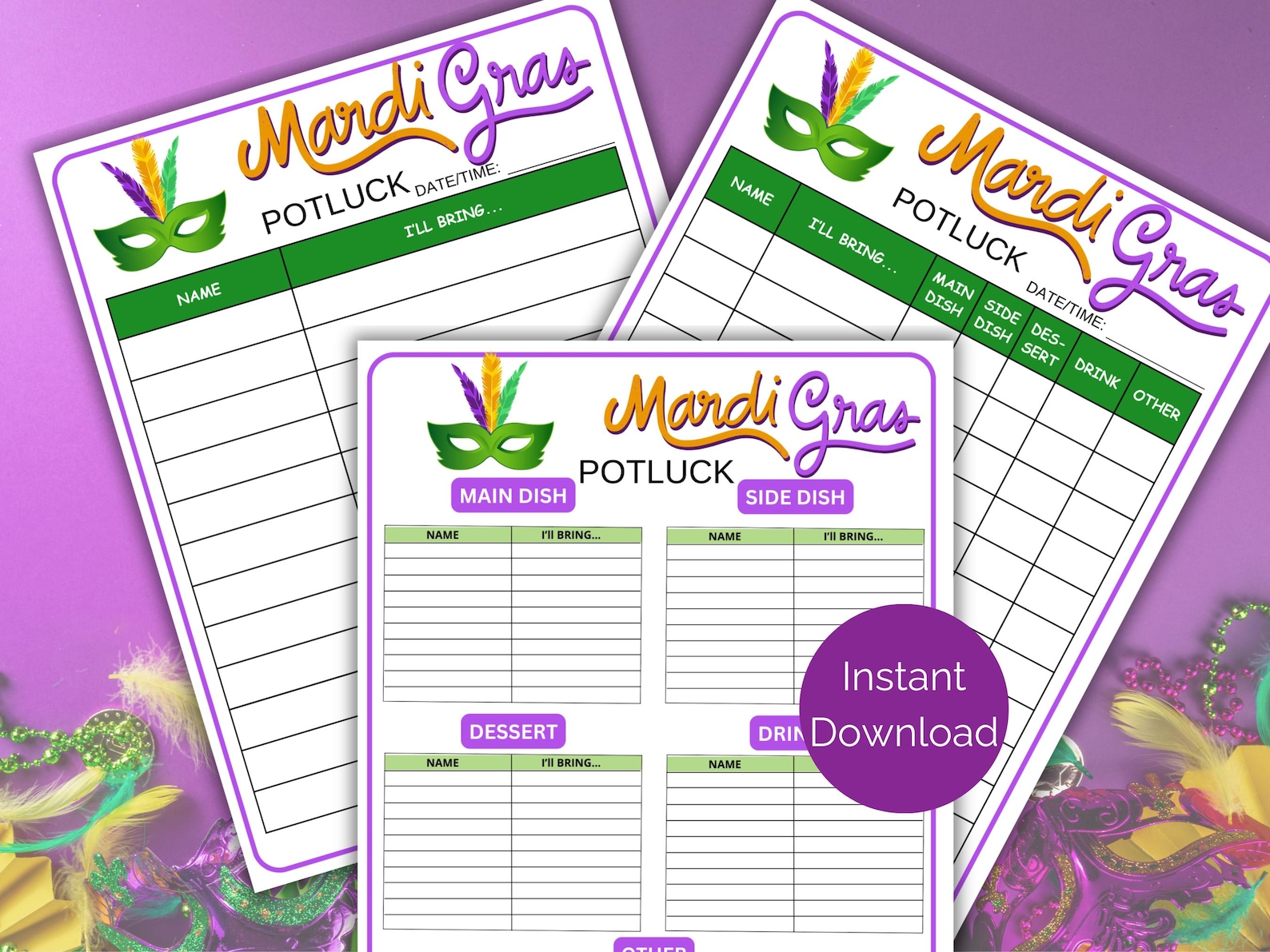 Mardi Gras Potluck Sign up Sheet, Printable Mardi Gras Party Potluck ...