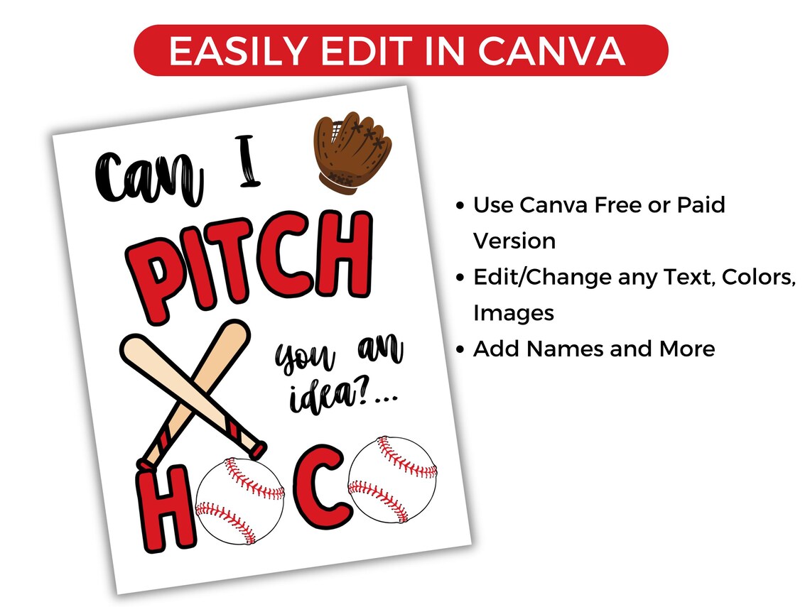 Editable Baseball Homecoming Proposal Sign, Printable HOCO Poster ...