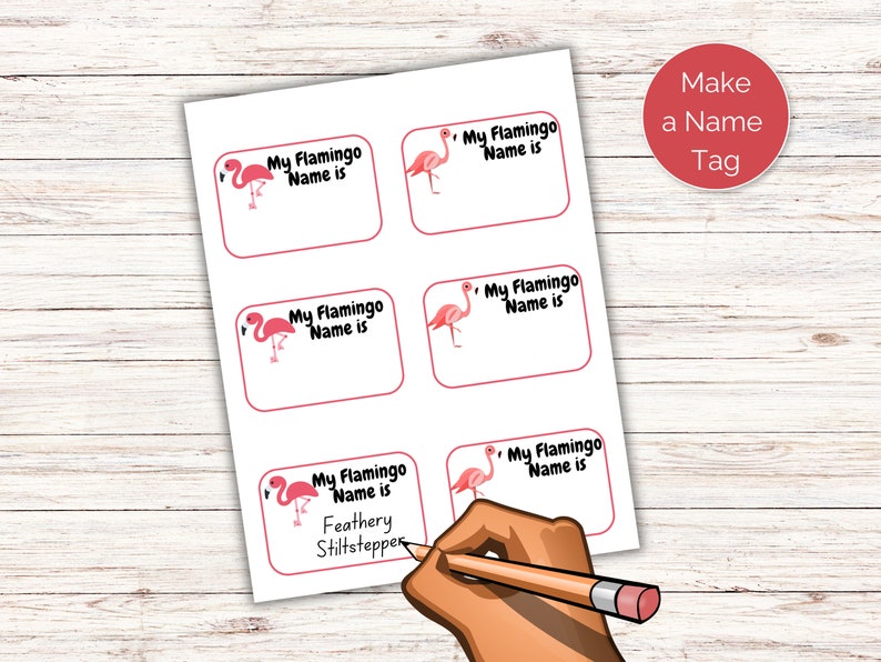 What's Your Flamingo Name Game + Name Tags, Flamingo Baby Shower Game ...