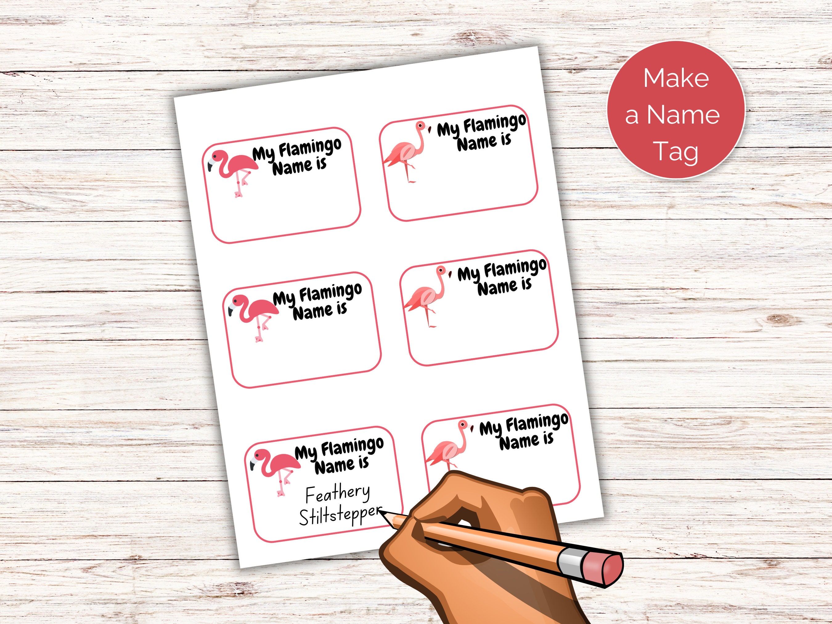 What's Your Flamingo Name Game + Name Tags, Flamingo Baby Shower Game ...