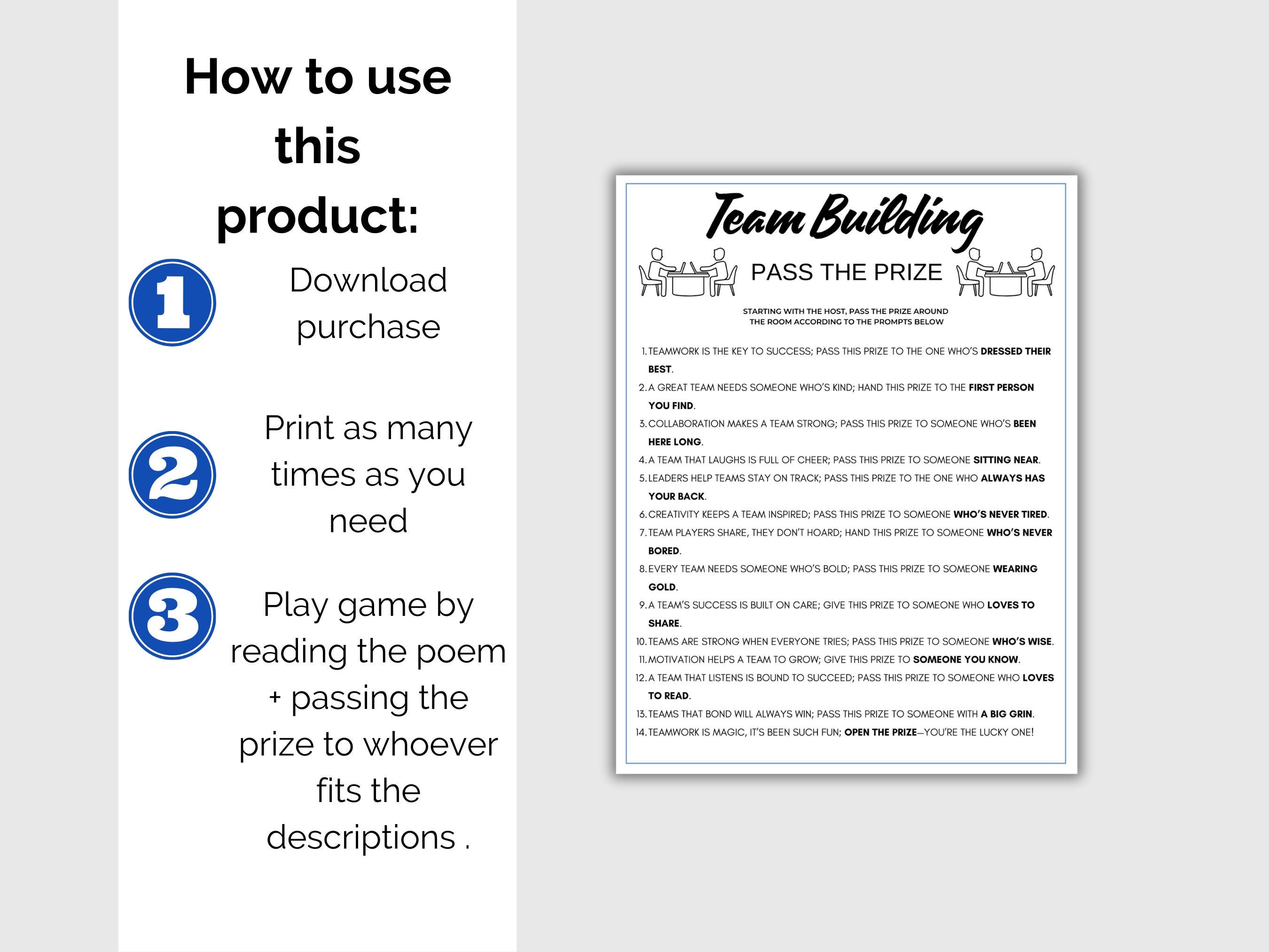 Team Building Pass the Prize, Printable Team Building Pass the Parcel ...