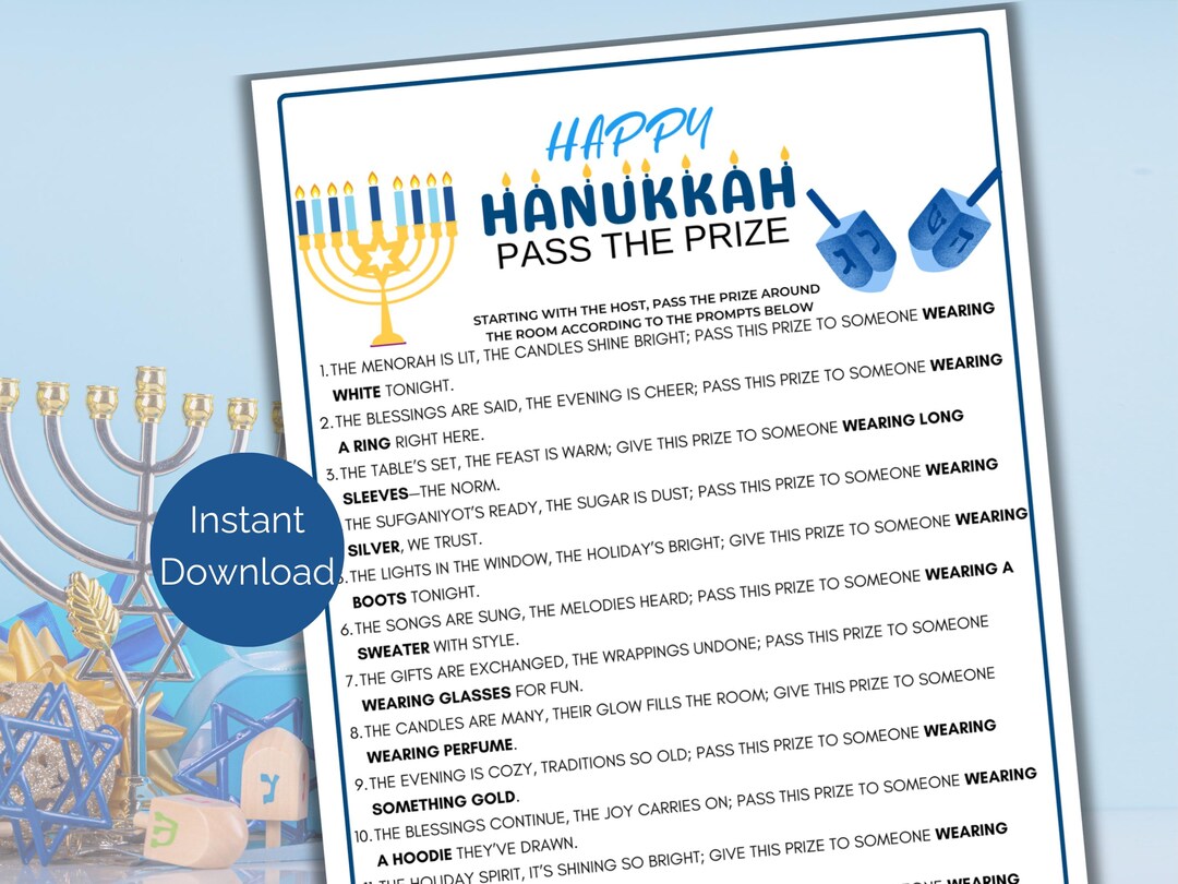 Hanukkah Pass the Prize, Printable Hanukkah Pass the Parcel Game ...