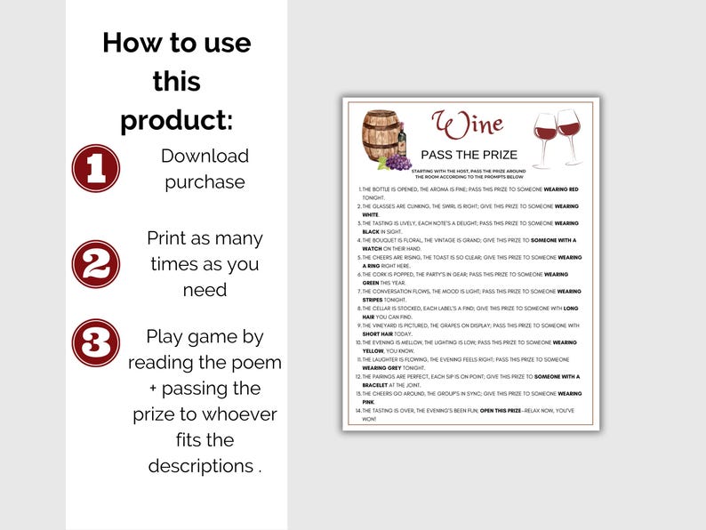 Wine Pass the Prize, Printable Wine Pass the Parcel Game, Wine Party ...