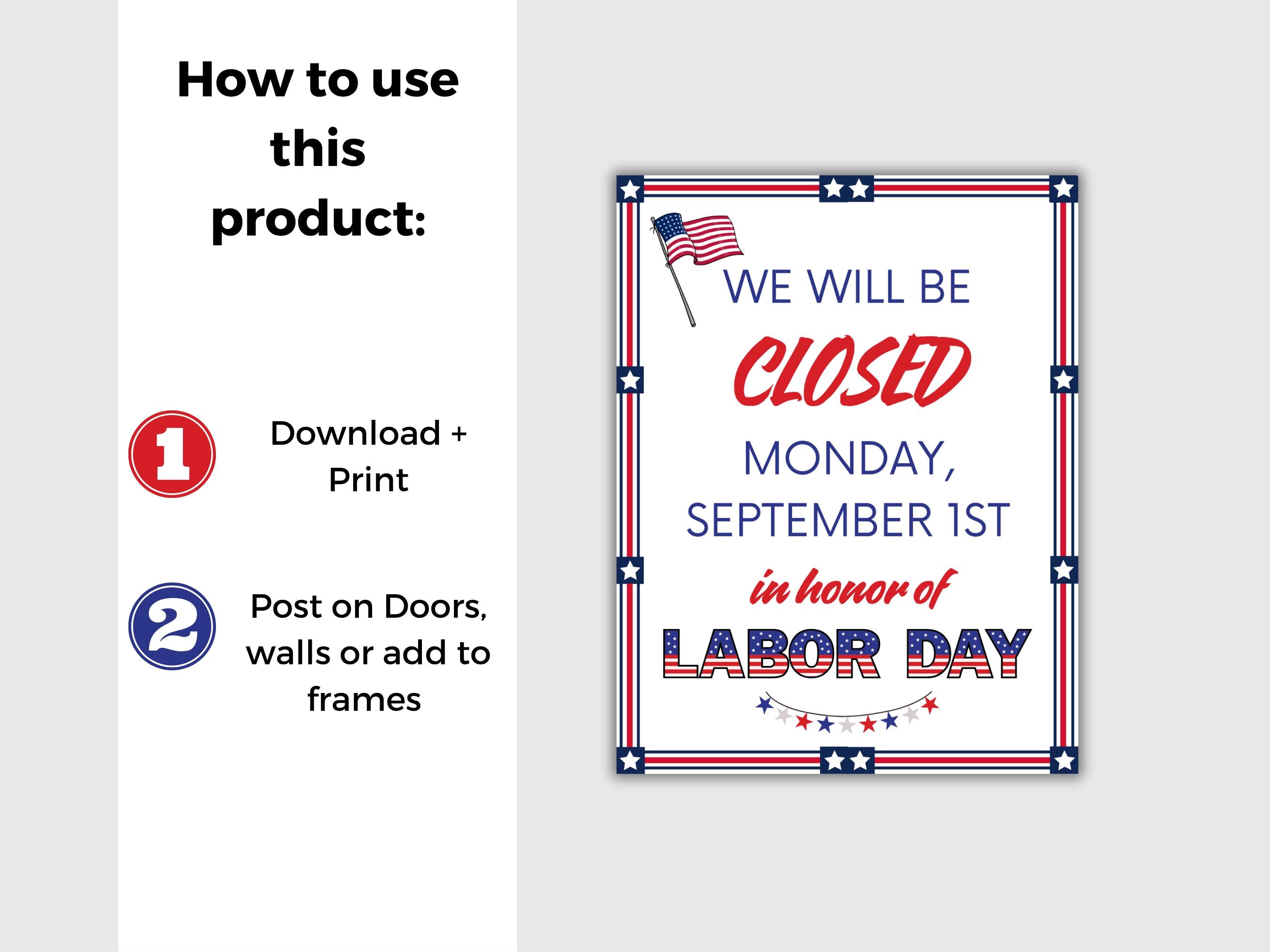 Closed for Labor Day Printable Sign, Labor Day Closed Sign, Office ...
