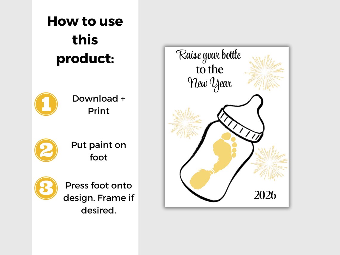 2026 New Years Bottle Footprint Art, 2026 New Years Handprint Craft for ...