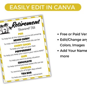 Editable Retirement Survival Kit Gift Tag, Happy Retirement Party Gift ...