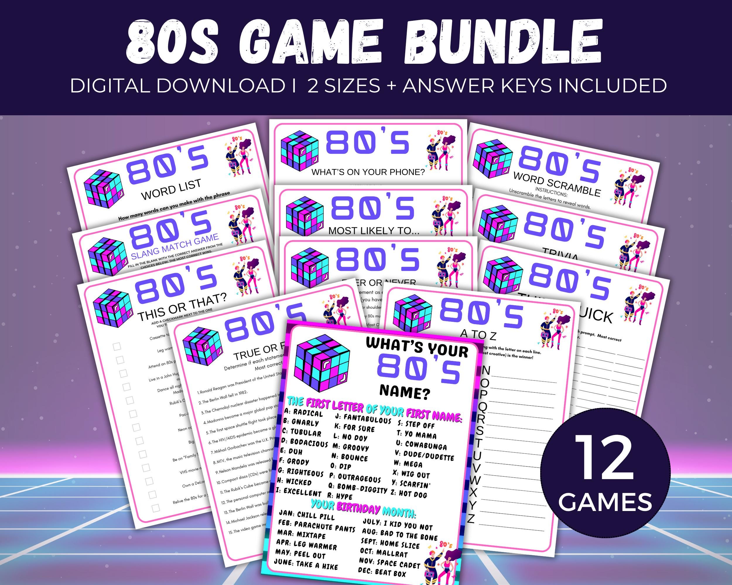 80s Party Game Bundle, 12 Printable 80s Activities, 80s Games for Kids ...