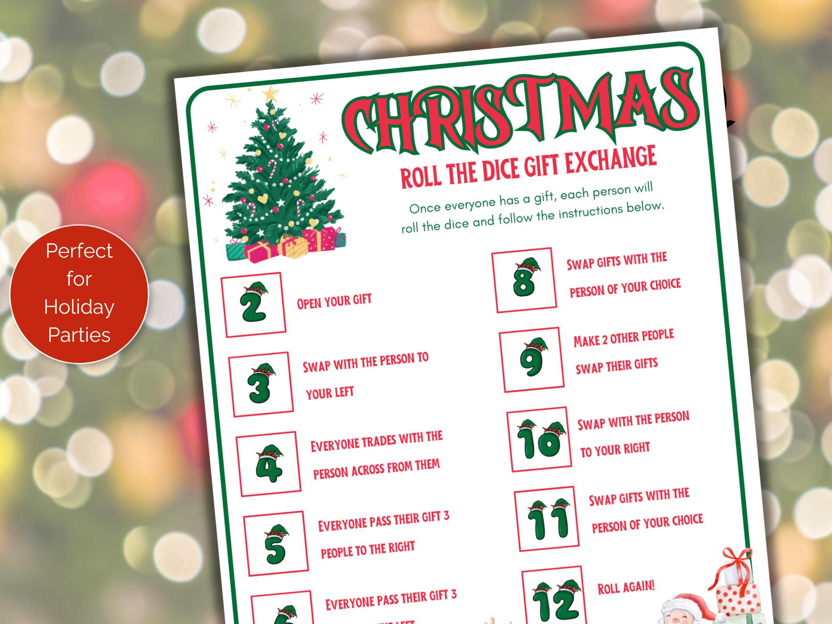 Christmas Gift Exchange Dice Game, Roll the Dice Holiday Gift Exchange ...