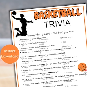 Basketball Trivia Game, Basketball Quiz, Basketball Tailgate Party Game ...