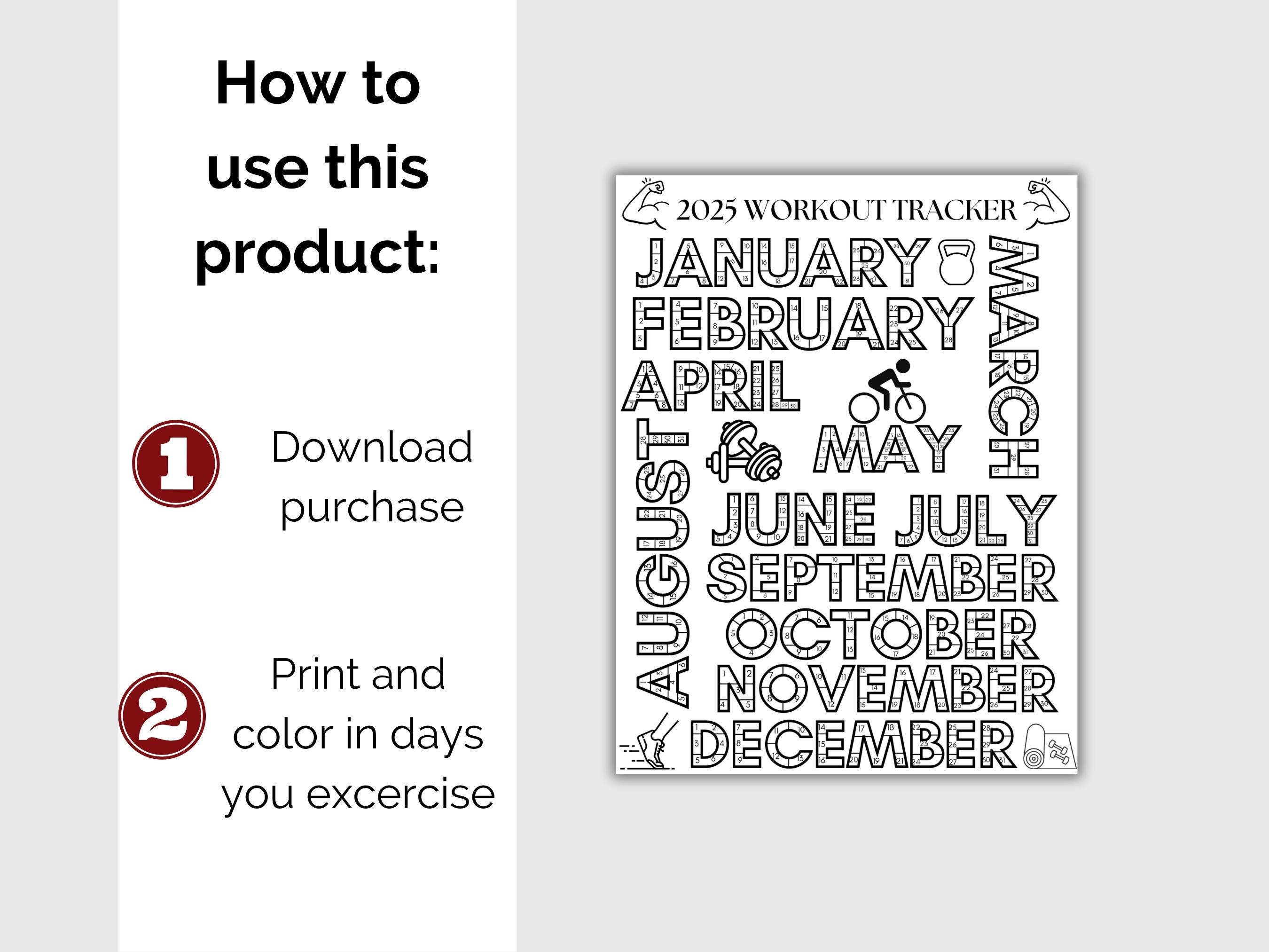 2025 Workout Tracker Coloring Page, Printable Fitness Tracker Coloring ...