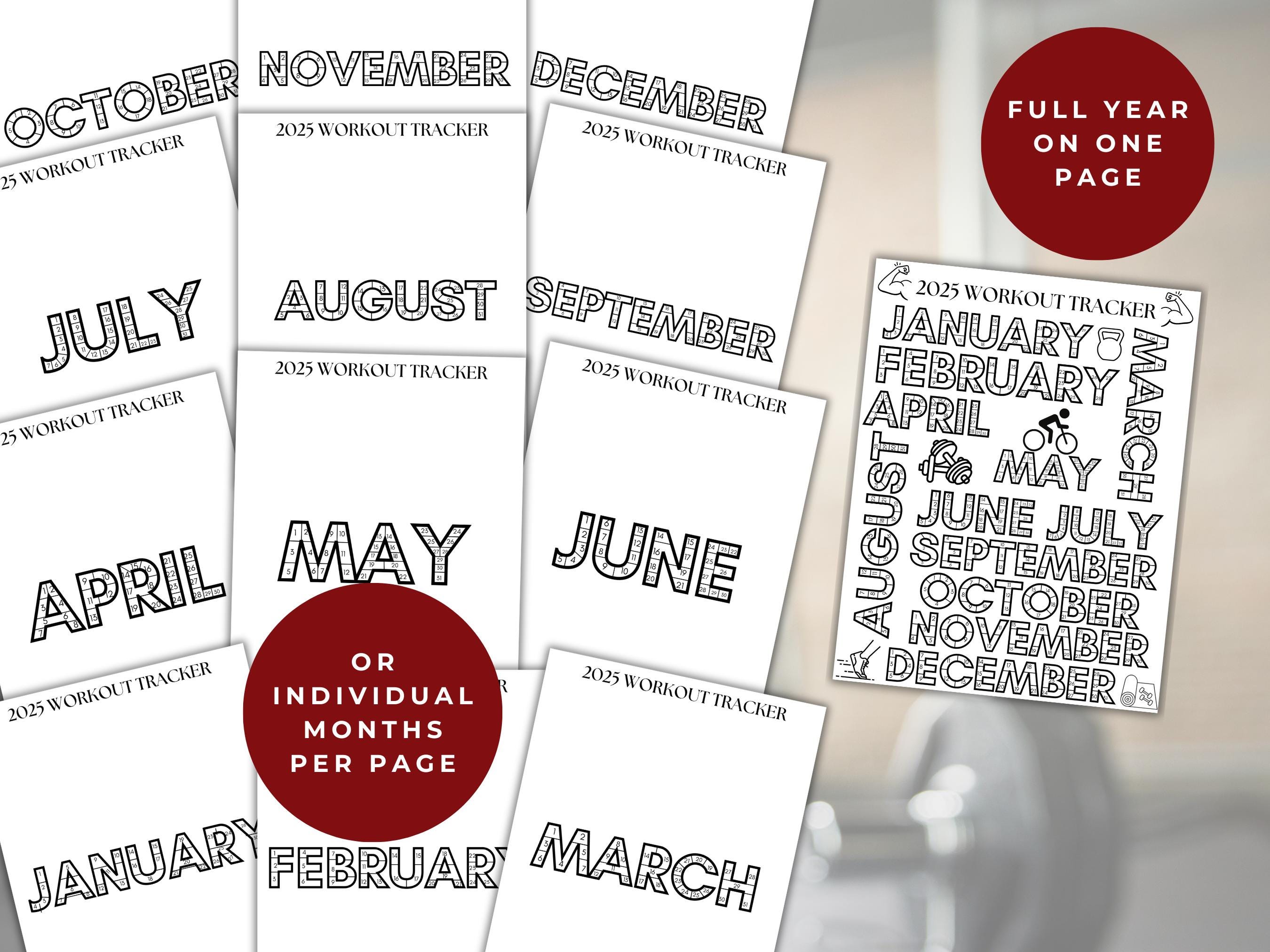 2025 Workout Tracker Coloring Page, Printable Fitness Tracker Coloring ...