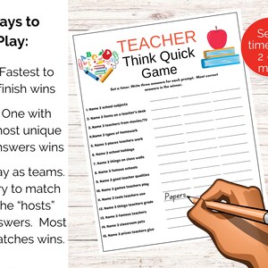 Teacher Think Quick, Teacher Appreciation Game, Teacher Retirement Game ...