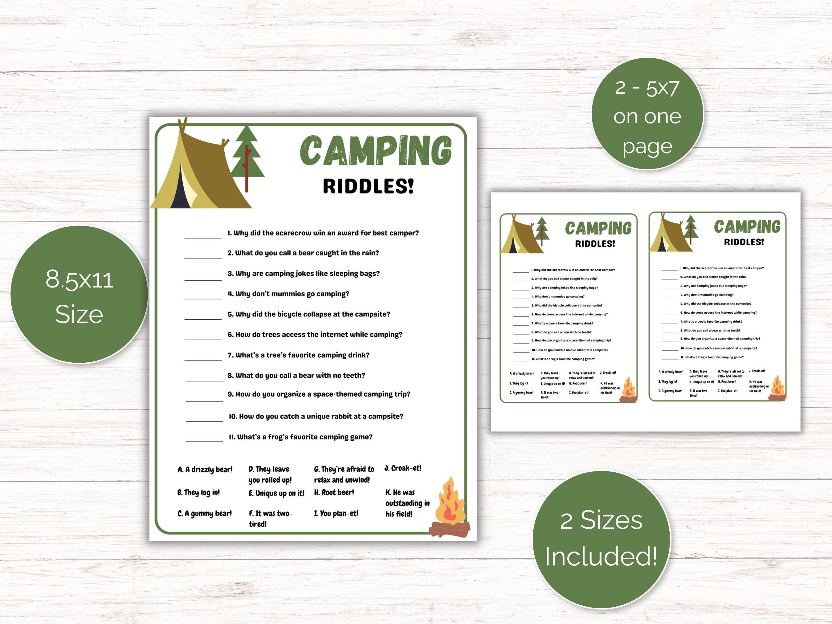 Camping Jokes, Camping Riddles, Camping Birthday Activity, Family ...