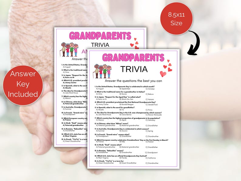 Grandparents Day Trivia Game, Grandparents Quiz, Printable Grandparents ...