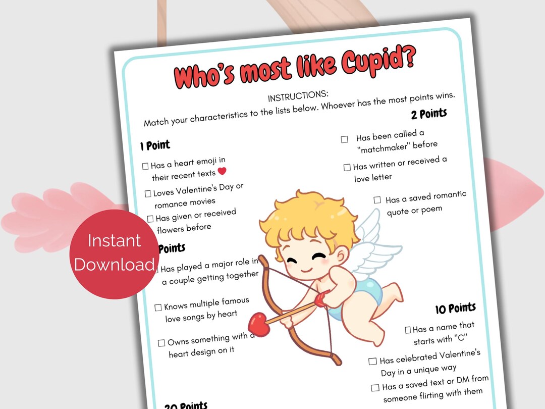 Who's the Most Like Cupid, Printable Valentines Day Game, Valentines ...