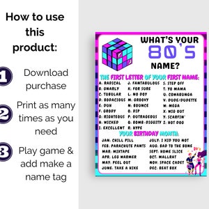 What's Your 80s Name Game + Name Tags, 80s Party Game, Printable 1980s ...