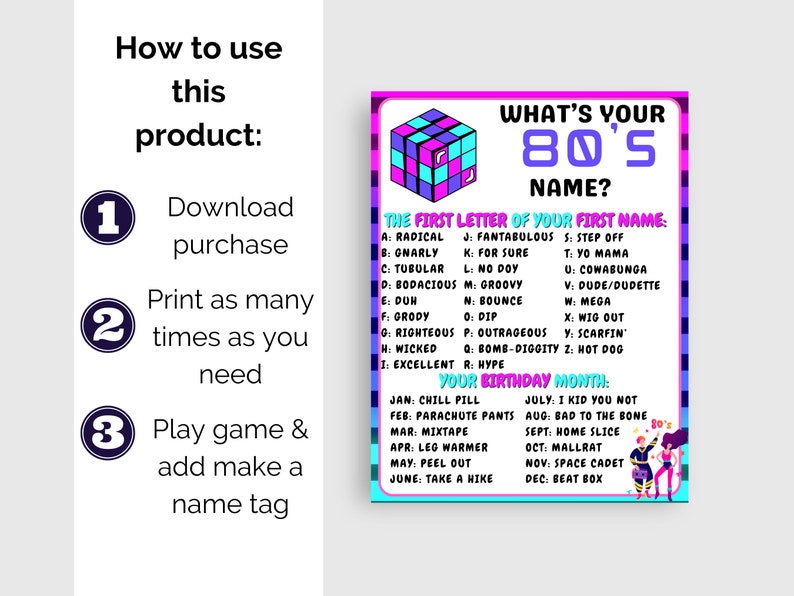 What's Your 80s Name Game + Name Tags, 80s Party Game, Printable 1980s ...