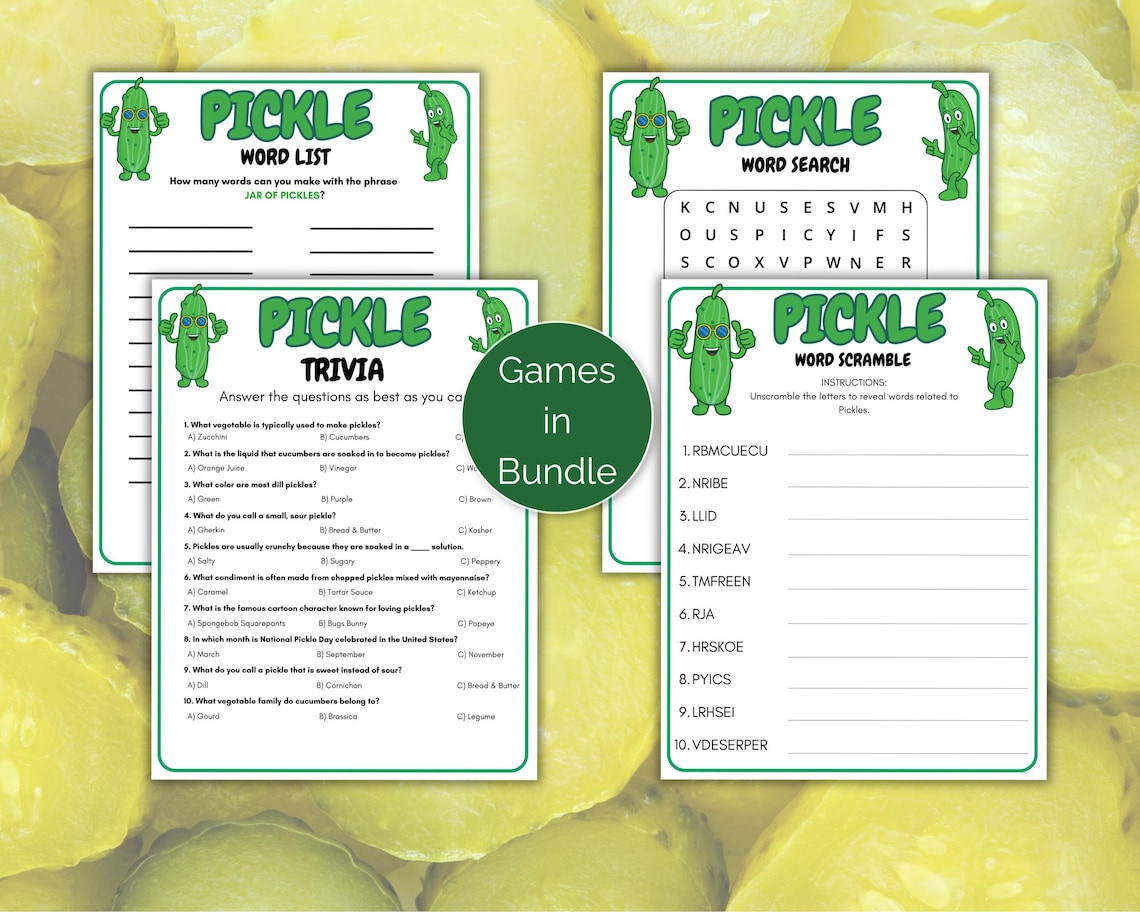 Pickle Games Bundle, Pickle Themed Party Activity, Party Party Games ...