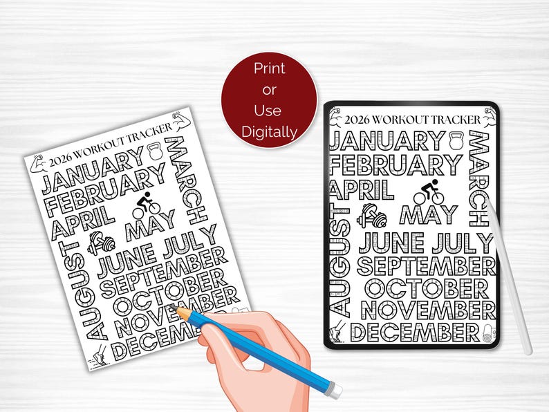 2026 Workout Tracker Coloring Page, Printable Fitness Tracker Coloring ...