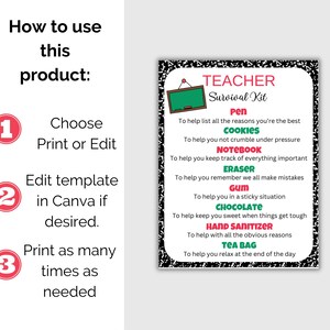 Editable Teacher Survival Kit Gift Tags, Back to School Gift Tag, Last ...