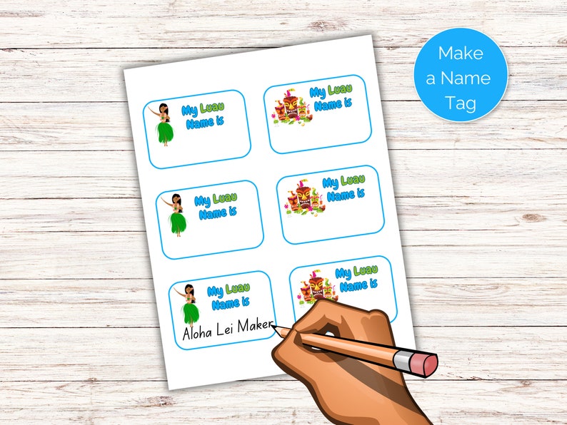 What's Your Luau Name Game + Name Tags, Hawaiian Party Game, Tropical ...