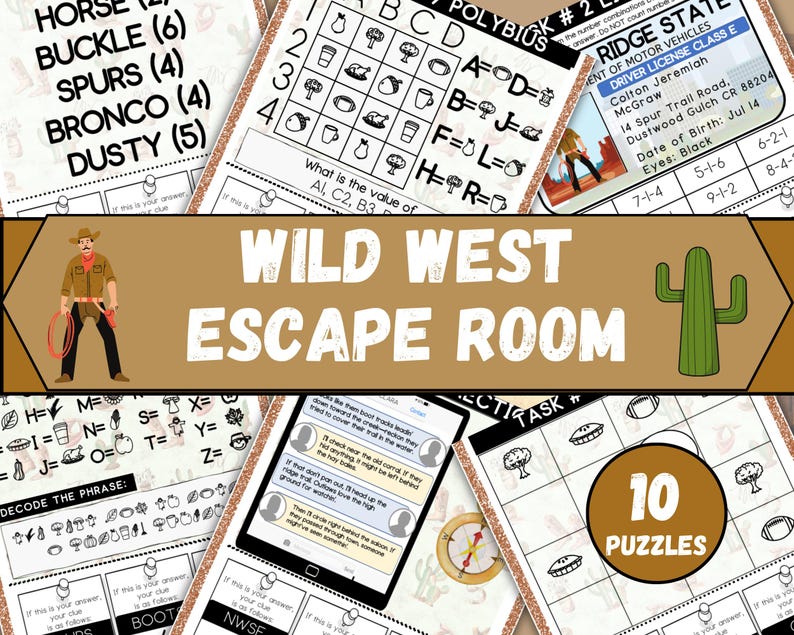 Wild West Escape Room for Kids, Printable Escape Room Kit, Cowboy ...