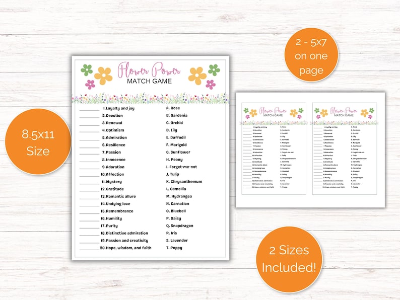 Flower Match up Game, Printable Flower Trivia Game, Flower Quiz, Spring ...