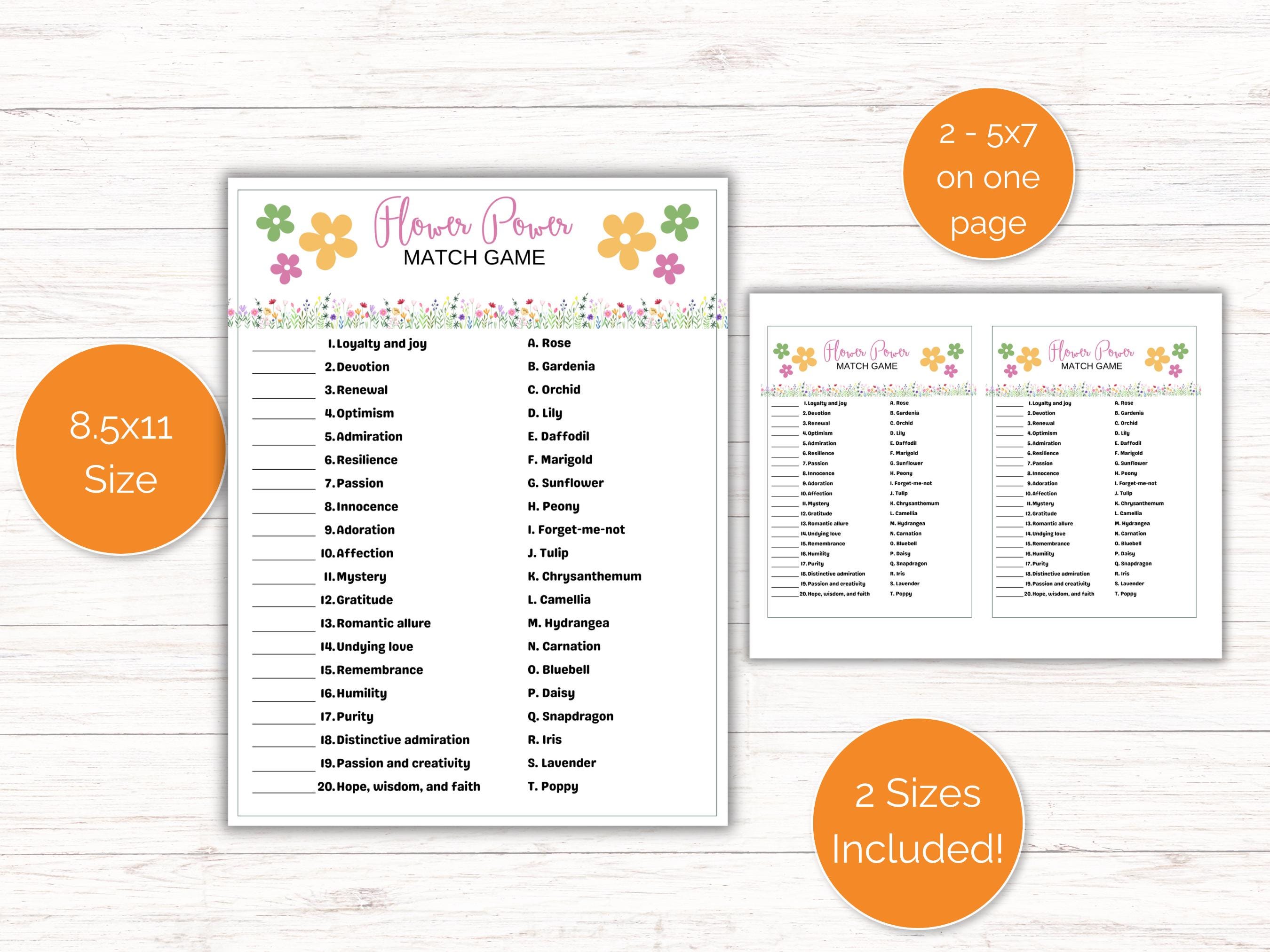 Flower Match up Game, Printable Flower Trivia Game, Flower Quiz, Spring ...