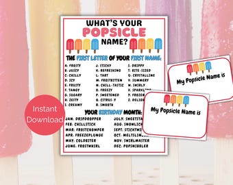 What's Your Popsicle Name Game + Name Tags, Popsicle Party Game ...