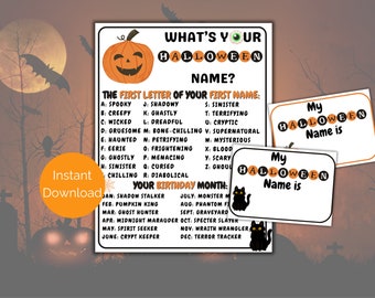 What's Your Halloween Name Game + Name Tags, Halloween Party Game ...