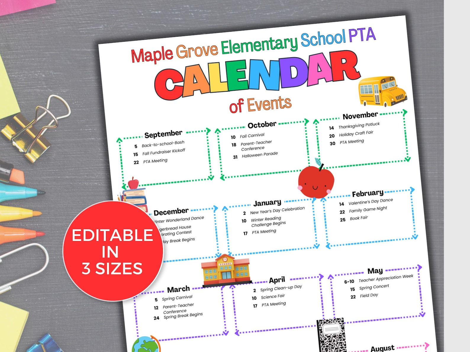 EDITABLE PTA PTO Calendar of Events Flyer Template, School Events ...