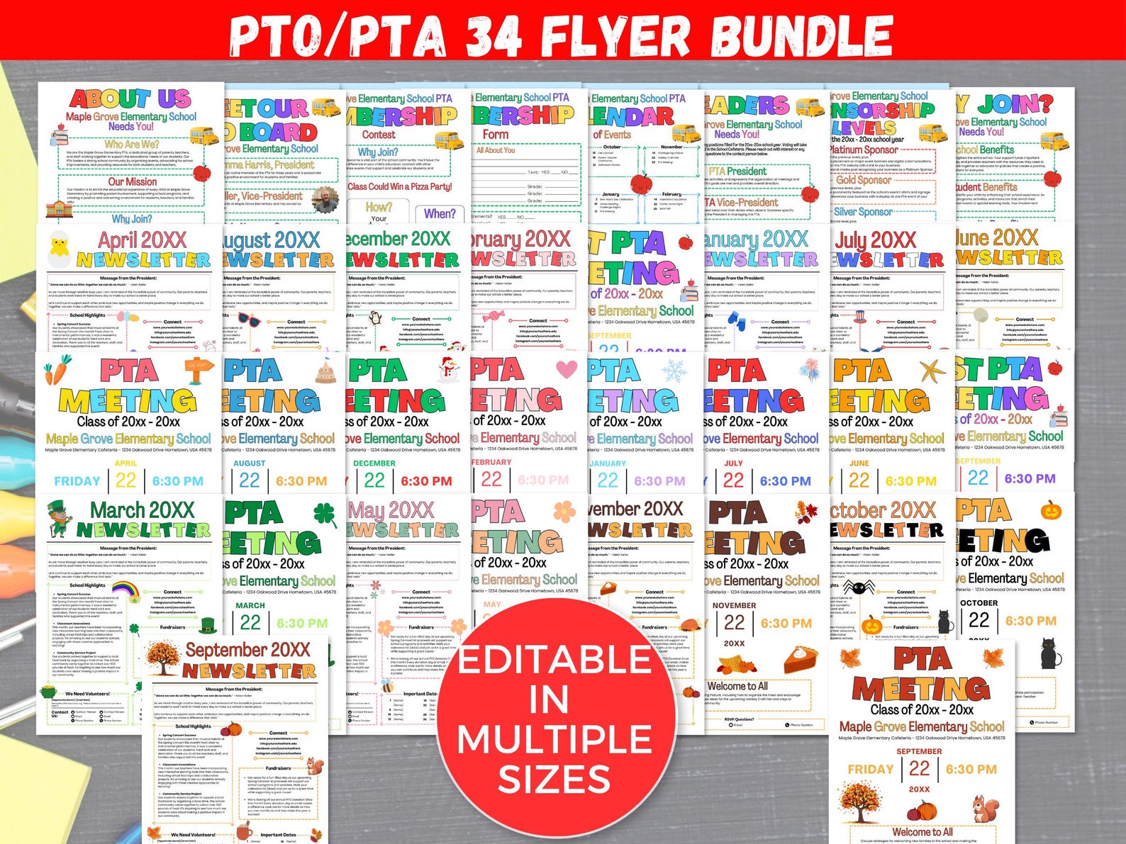 EDITABLE PTO PTA Flyer Template Bundle With Pta Newsletter Templates ...