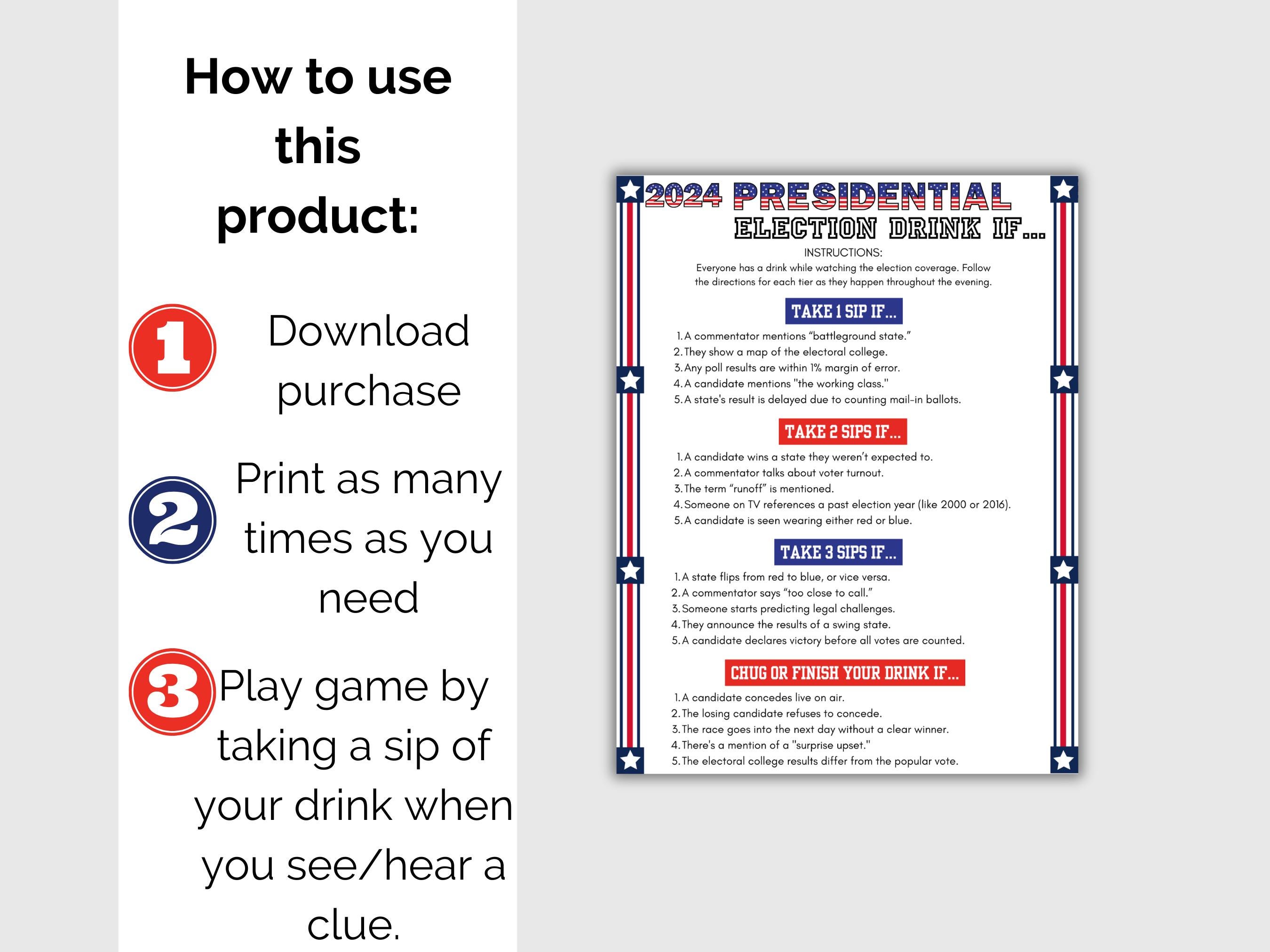 2024 Presidential Election Drinking Game, Election Watch Party Drink If ...