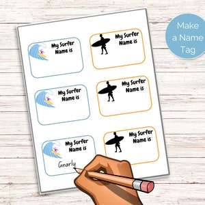 What's Your Surfer Name Game + Name Tags, Surfing Party Activity ...