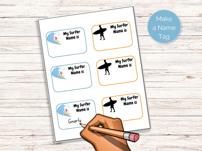 What's Your Surfer Name Game + Name Tags, Surfing Party Activity ...