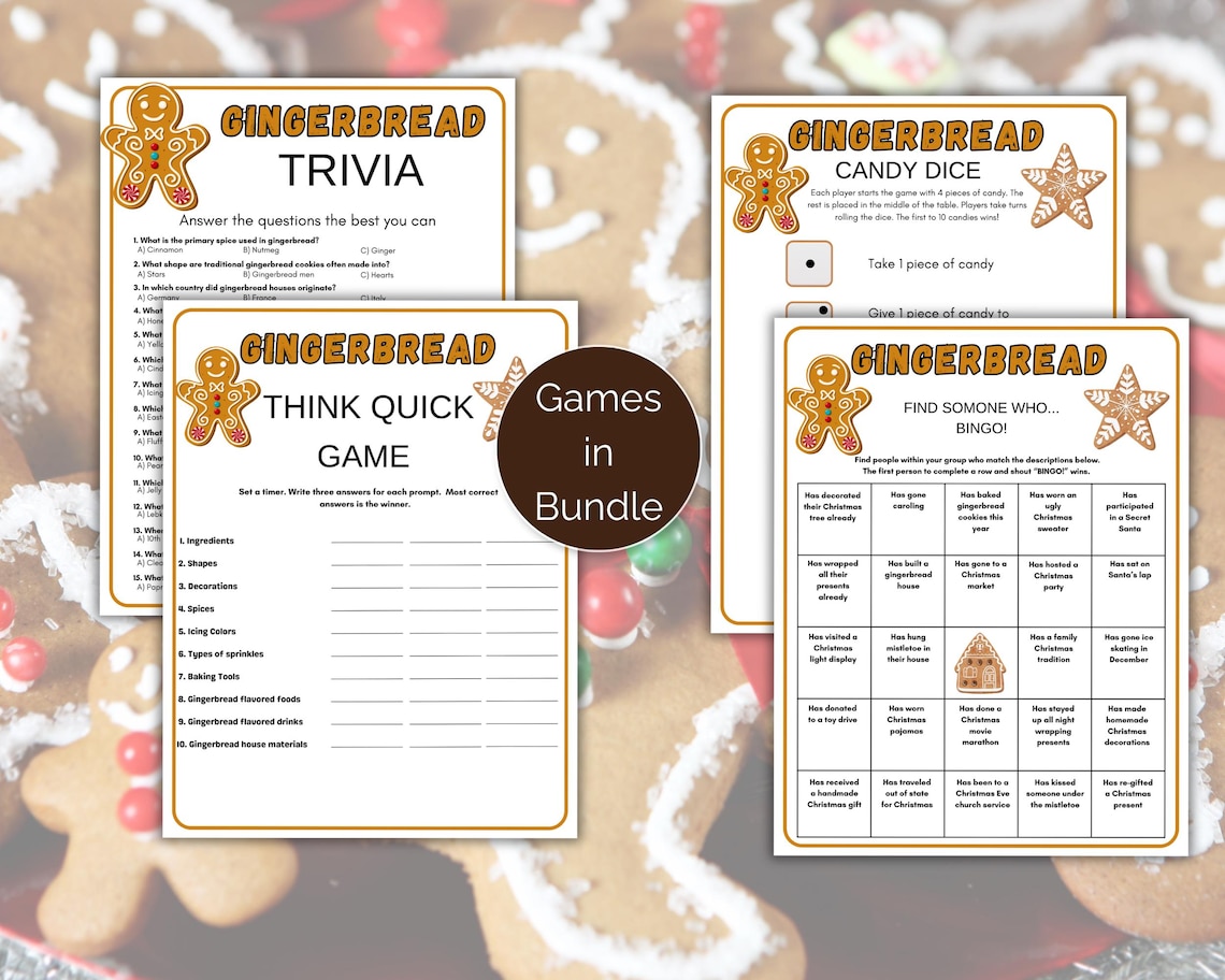 Gingerbread Game Bundle, 10 Printable Gingerbread Party Games ...