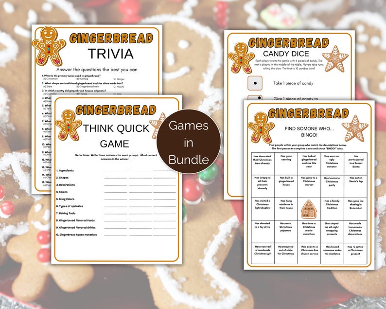 Gingerbread Game Bundle, 10 Printable Gingerbread Party Games ...