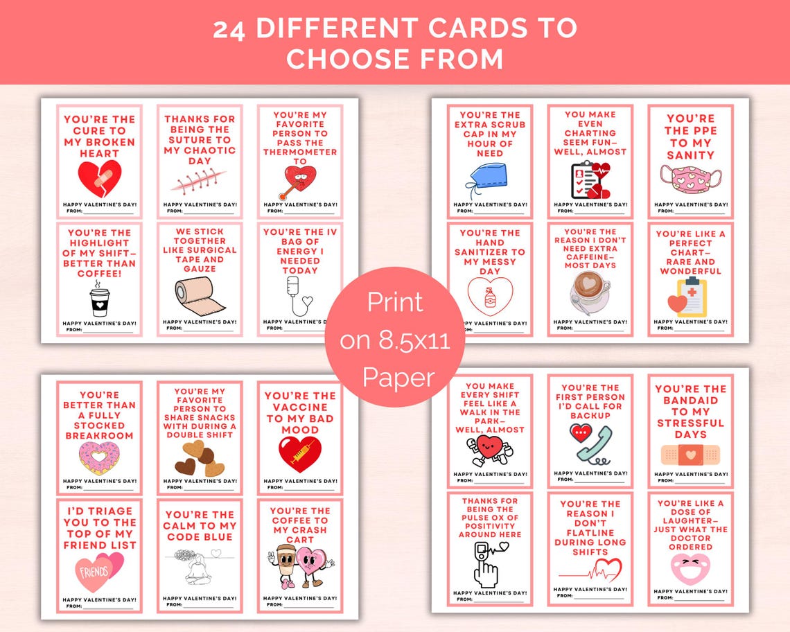 Funny Medical Valentines Cards, 24 Printable Medical Valentines for ...